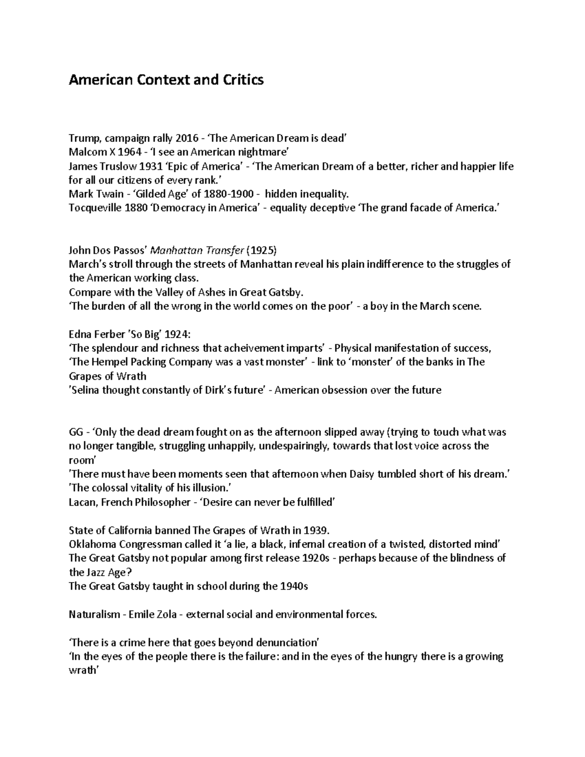 American Context and Critics: Analyzing the American Dream in ...