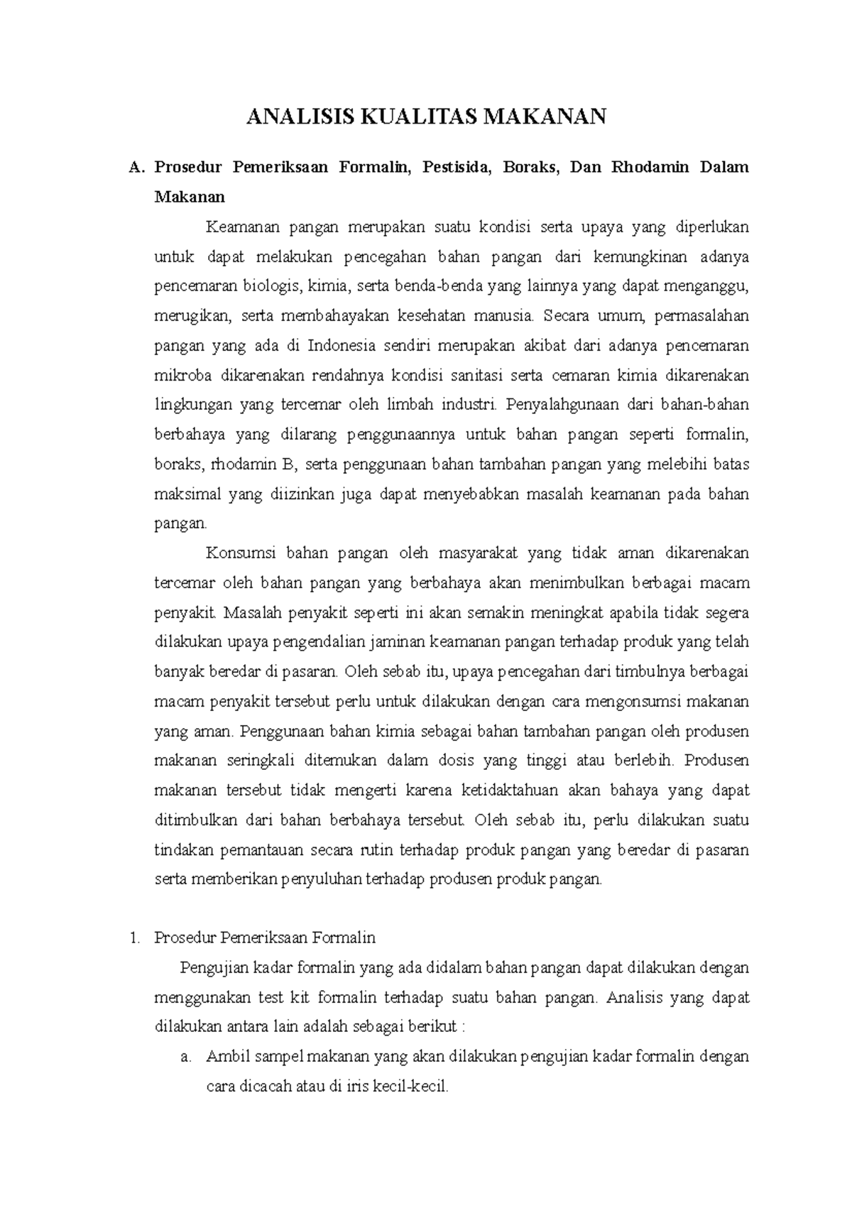 Analisis Kualitas Makanan: Pengujian Formalin, Pestisida, dan E Coli ...