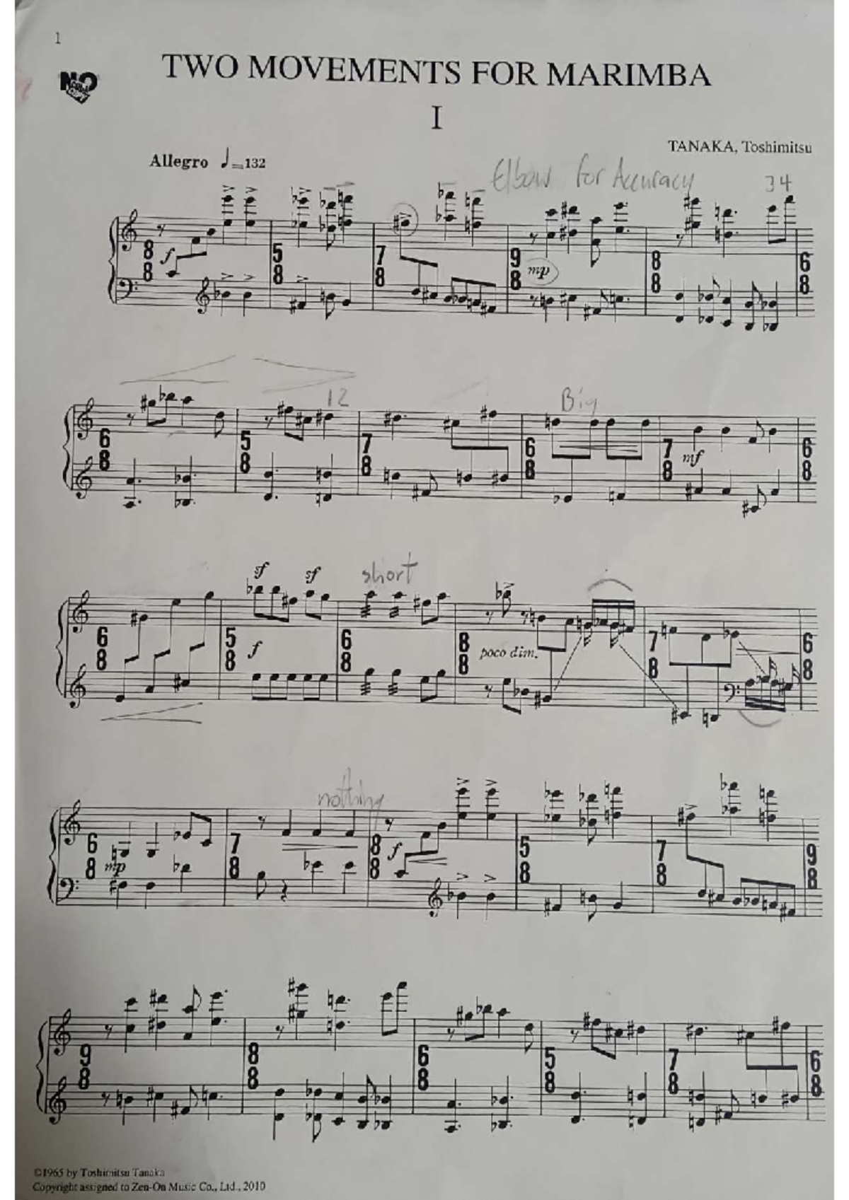 Two Movements for Marimba I & II - Tanaka, Toshimitsu (PPT 20251229 ...