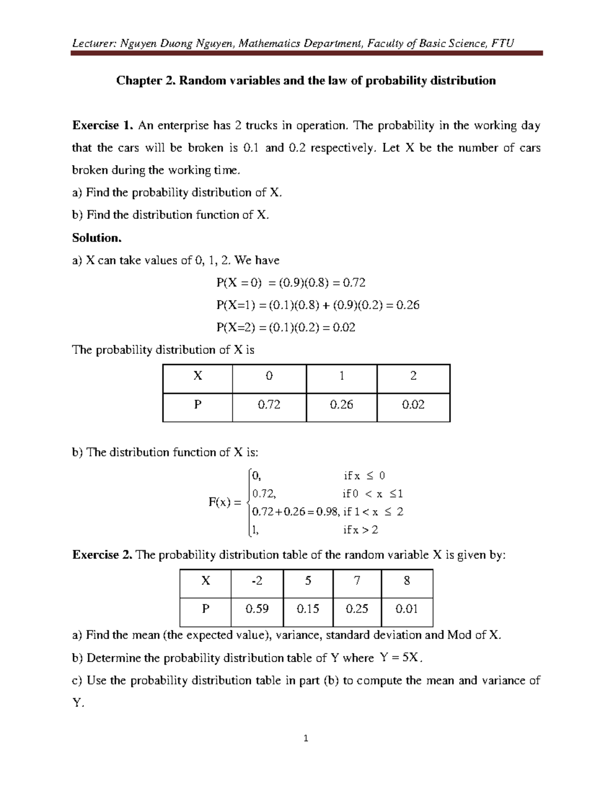 Solution chap 2 - rêfeưanduihdiuefhewifr - Chapter 2. Random variables ...
