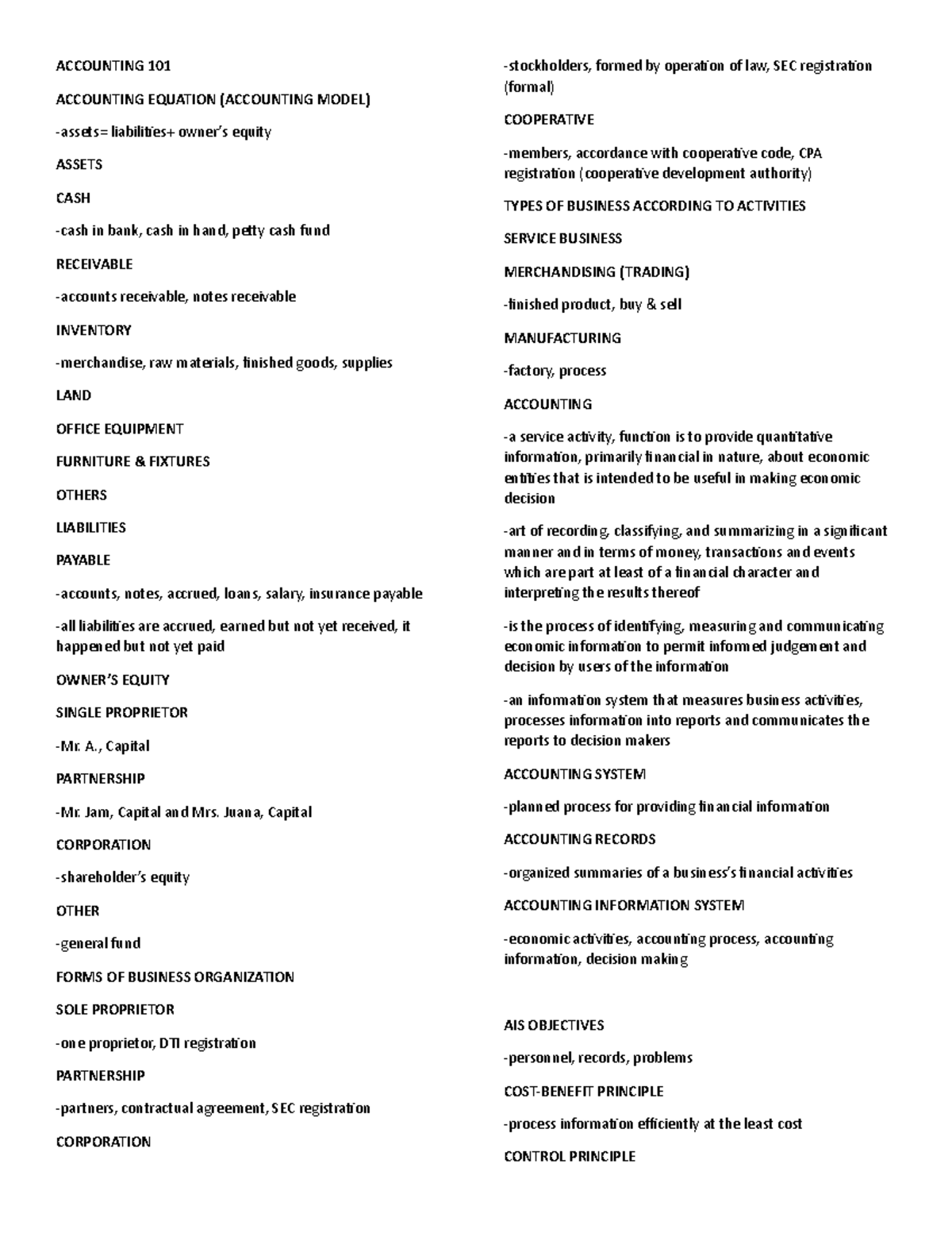 ACCOUNTING 101: Accounting Equation and Financial Concepts Review - Studocu
