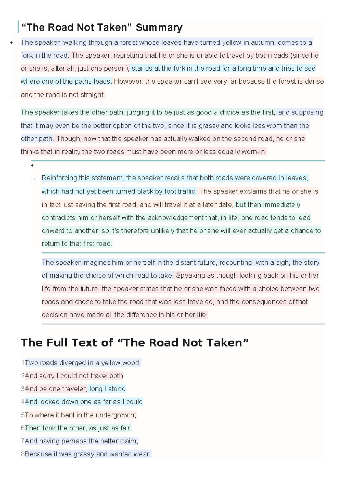 The Road Not Taken (ENG 101) - Summary and Analysis - Studocu