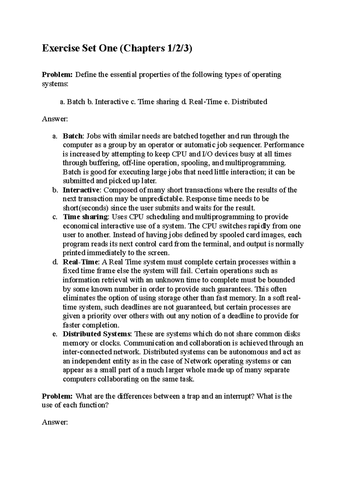 Operating Systems Exercise Set One - Concepts & Problems (OS 101) - Studocu
