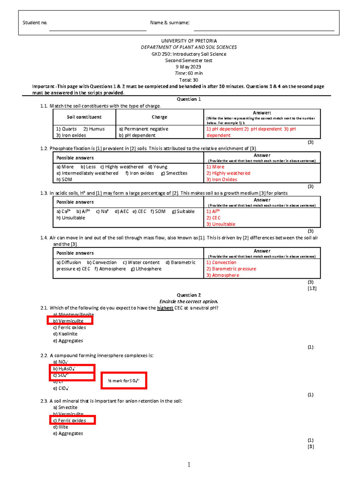 GKD 250: Semester Test 2 Memo - Introductory Soil Science (2023) - Studocu