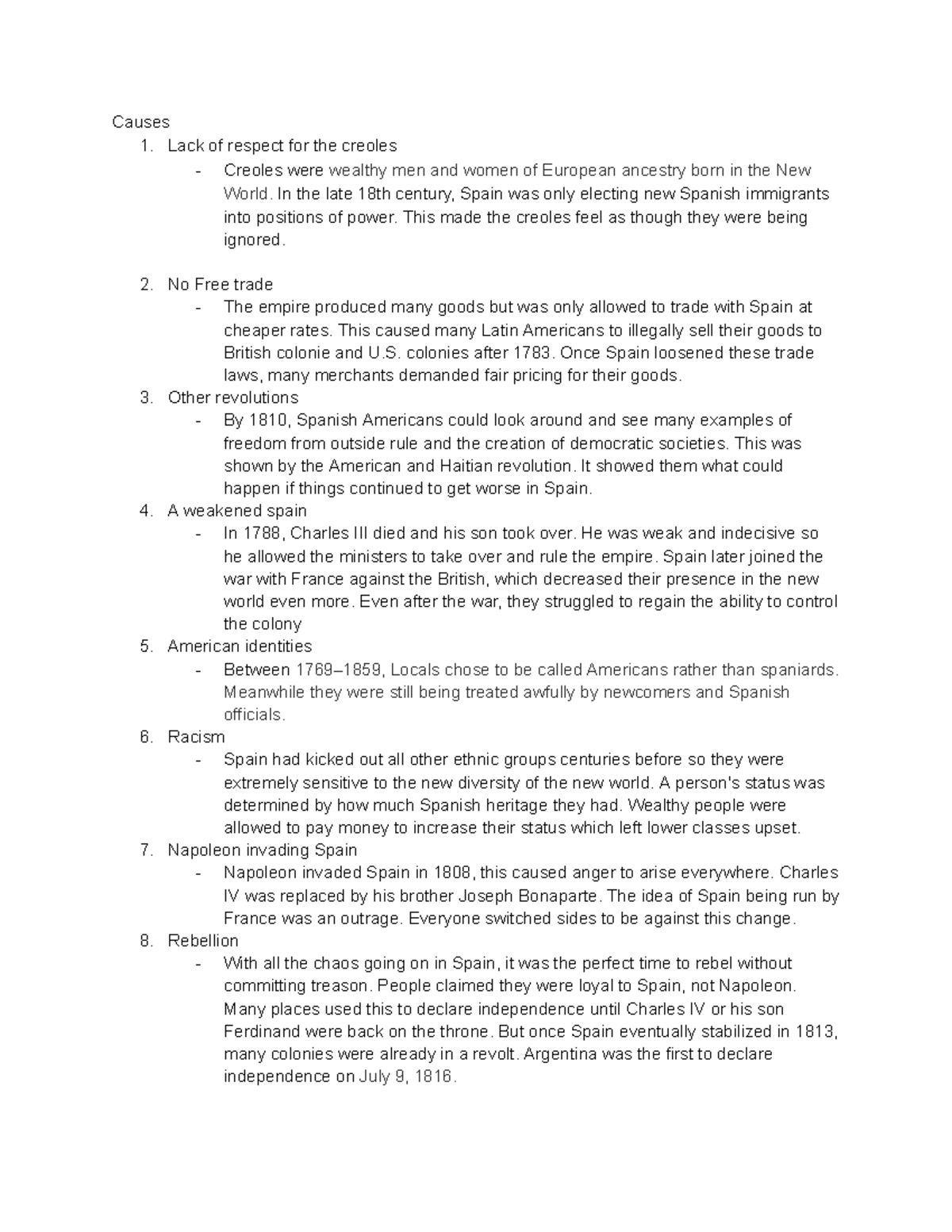 Latin American Revolution Project: Causes and Key Events Analysis - Studocu