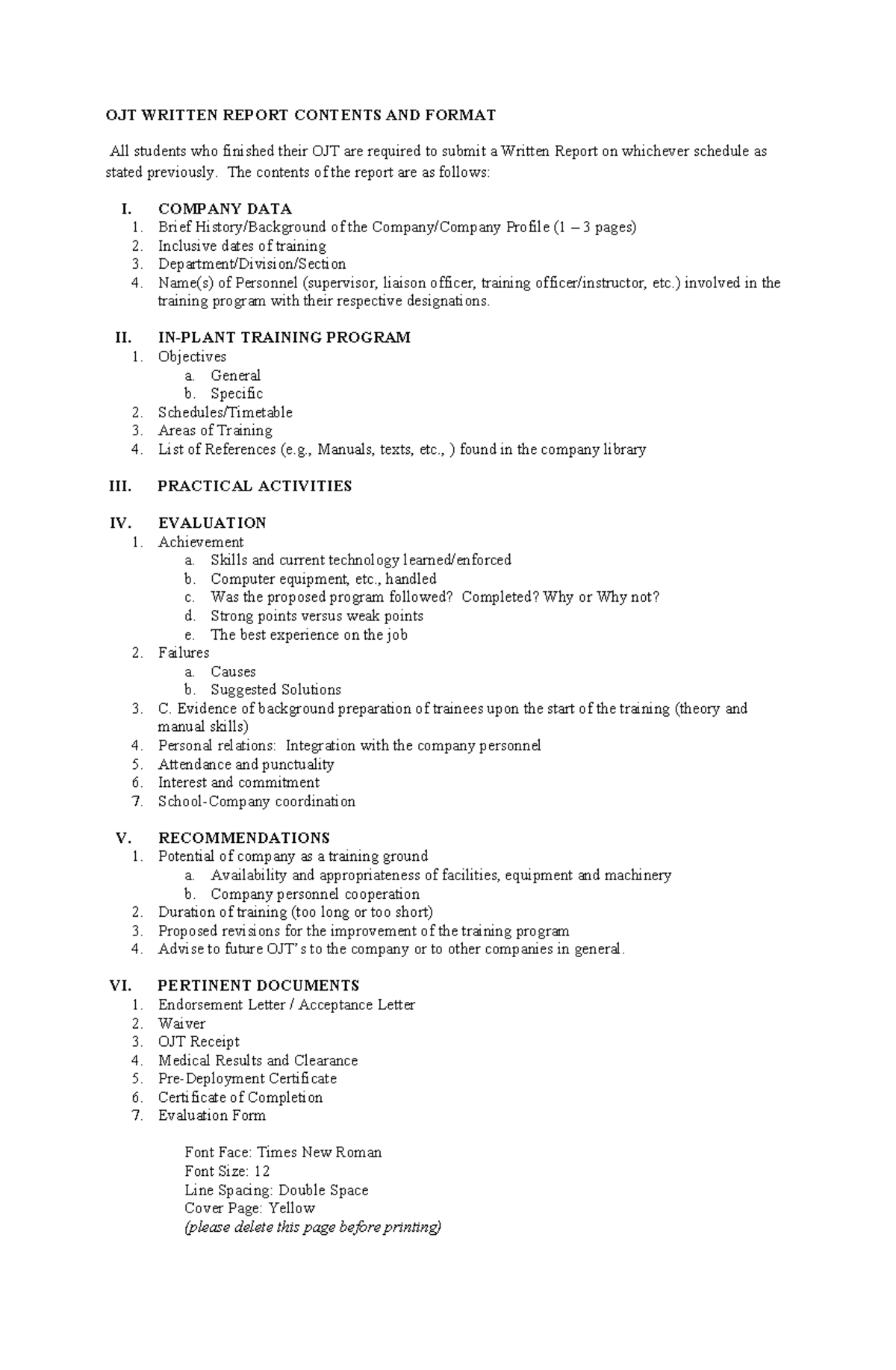 OJT Report Guidelines and Format for BS in XXXXX 2024 - Studocu