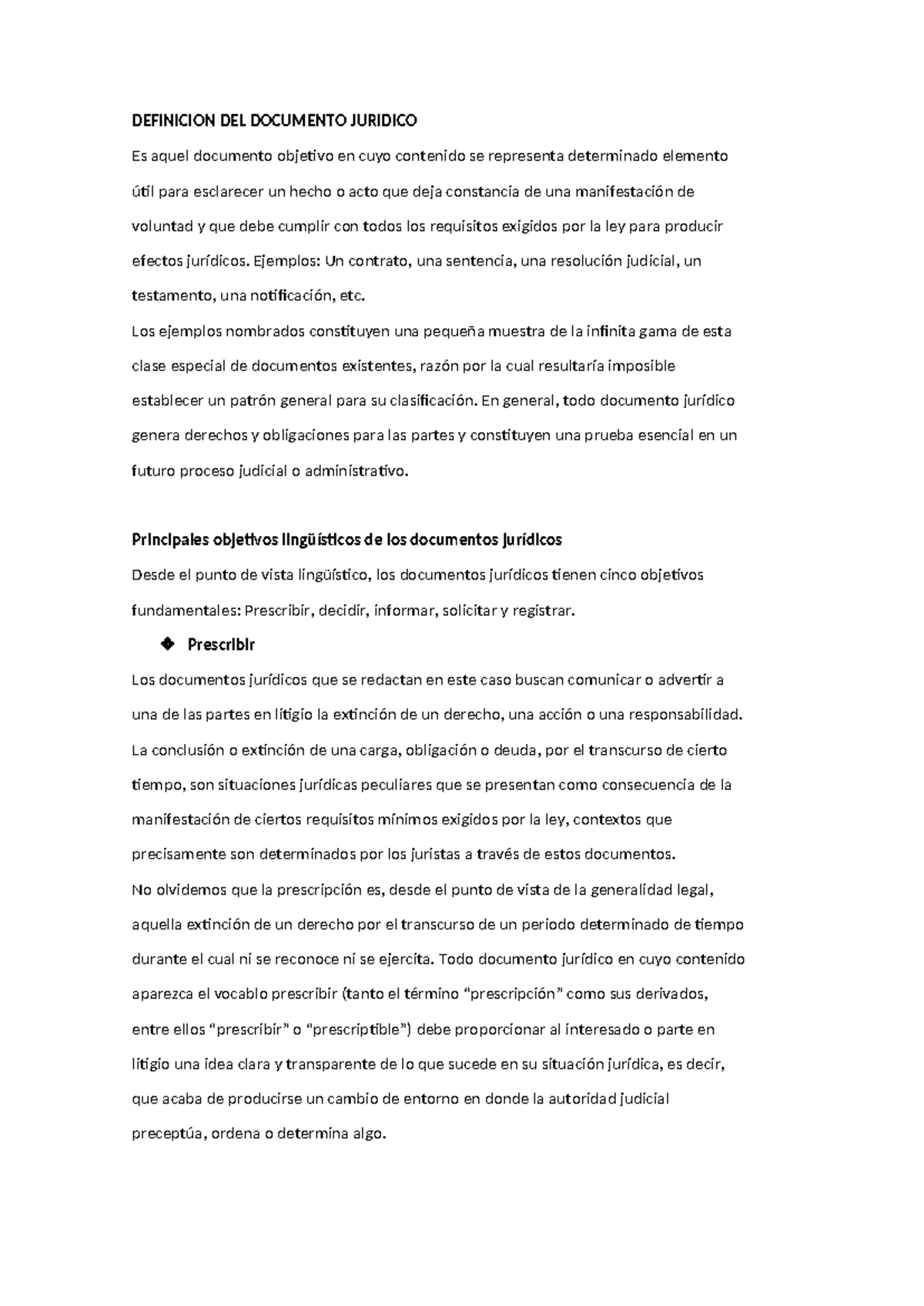 Documento Jurídico: Definición y Objetivos Lingüísticos - Studocu