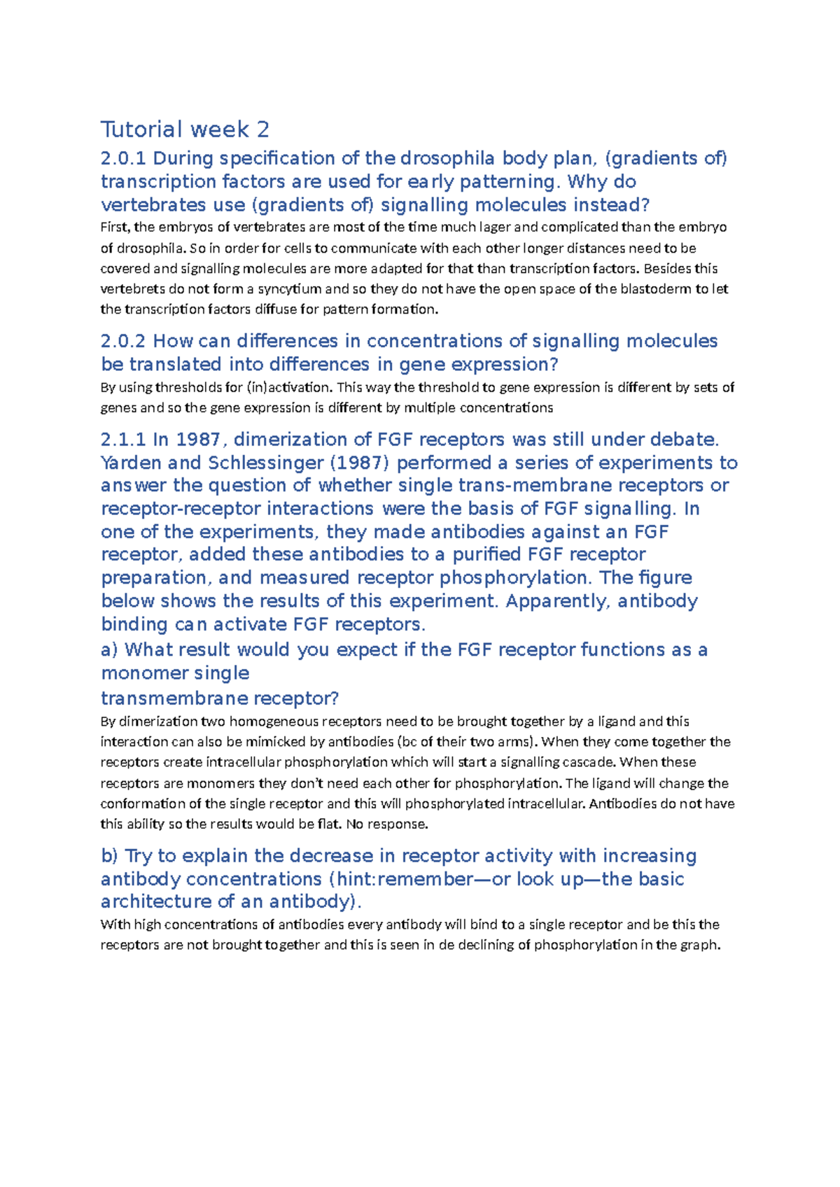 Tutorial Week 2 - Unverified Answers on Drosophila and Vertebrate ...
