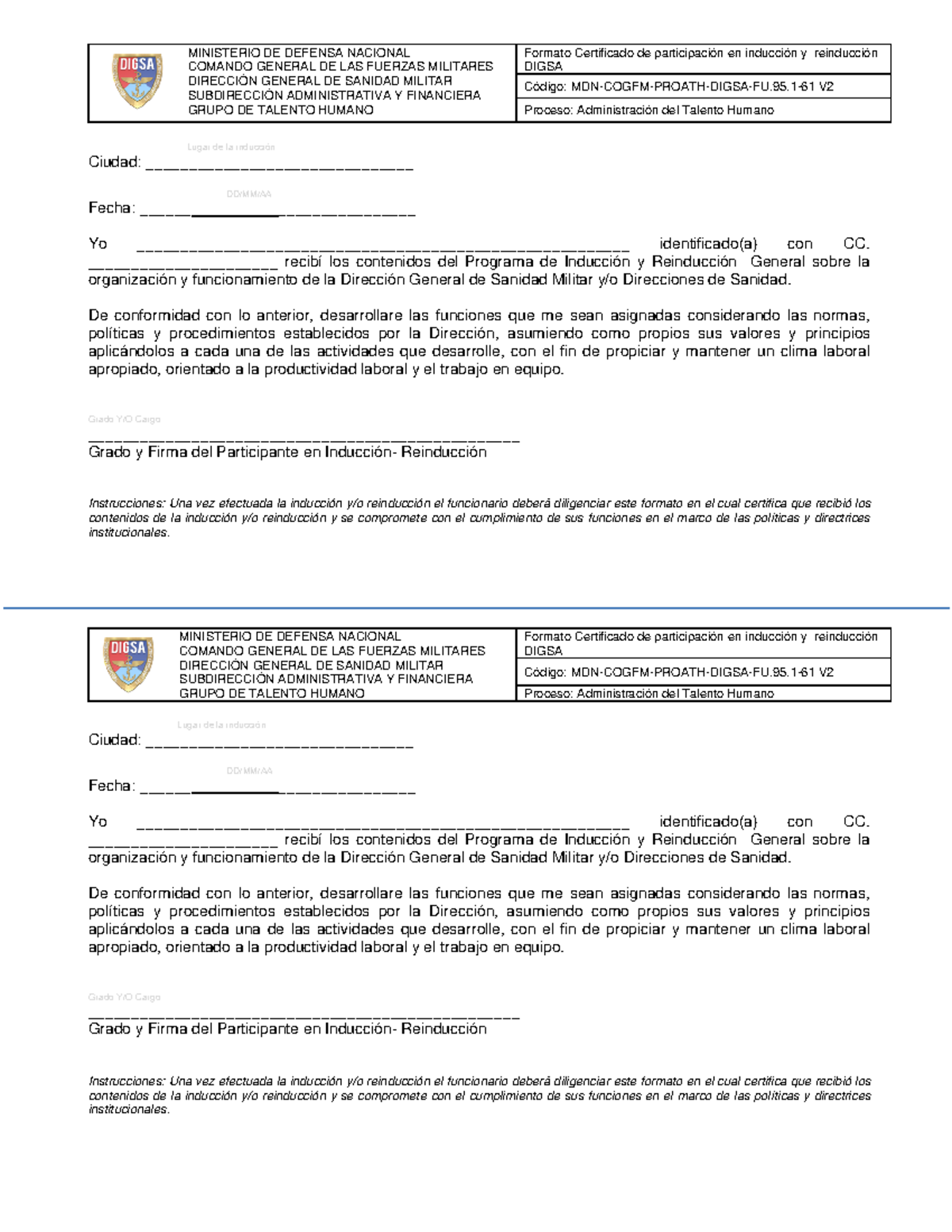 Certificado de Inducción y Reinducción DIGSA - MDN-COGFM-PROATH - Studocu