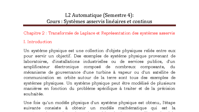 L2 Automatique (Semestre 4): Chapitre 2 - Transformée de Laplace et ...