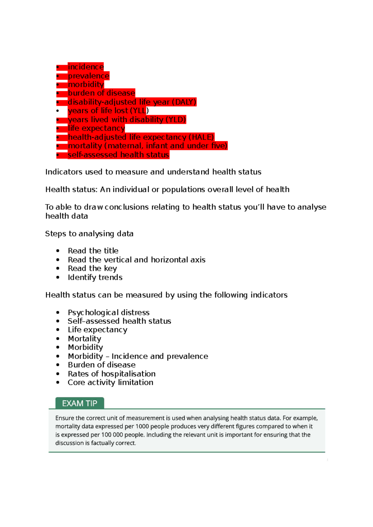 Health Status Indicators: Chapter 2 Analysis (HSCI 101) - Studocu