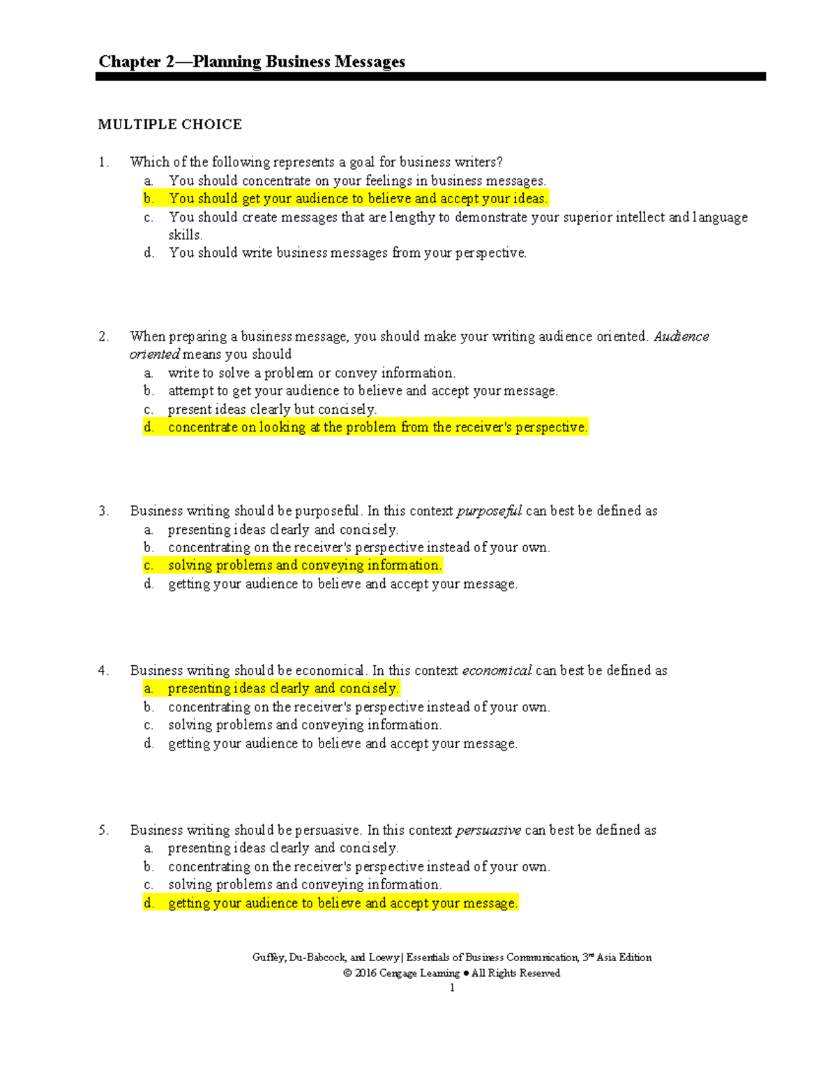 Chapter 2: Business Messages - Key Concepts and Multiple Choice ...
