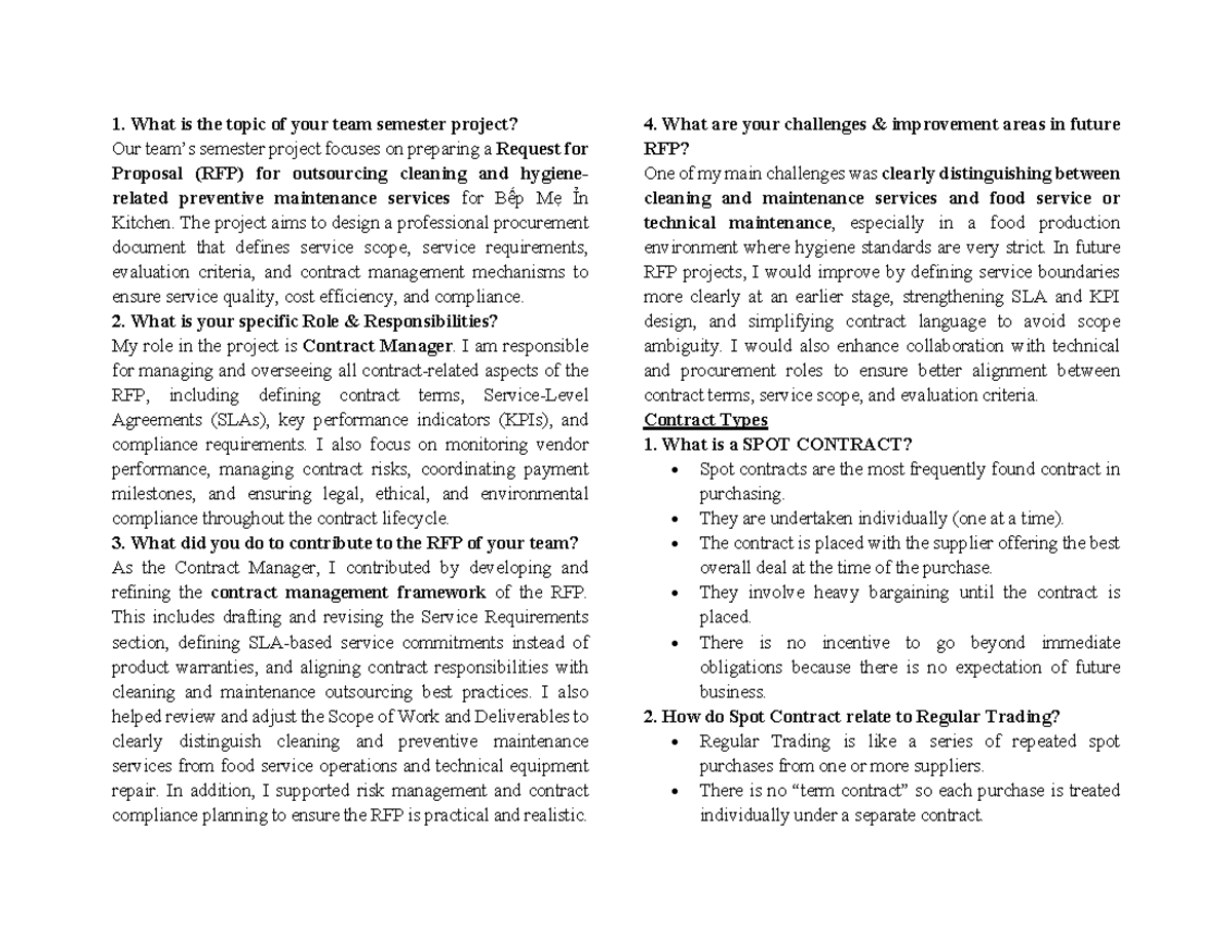 Procurement RFP Project Overview and Contract Management Roles - Studocu
