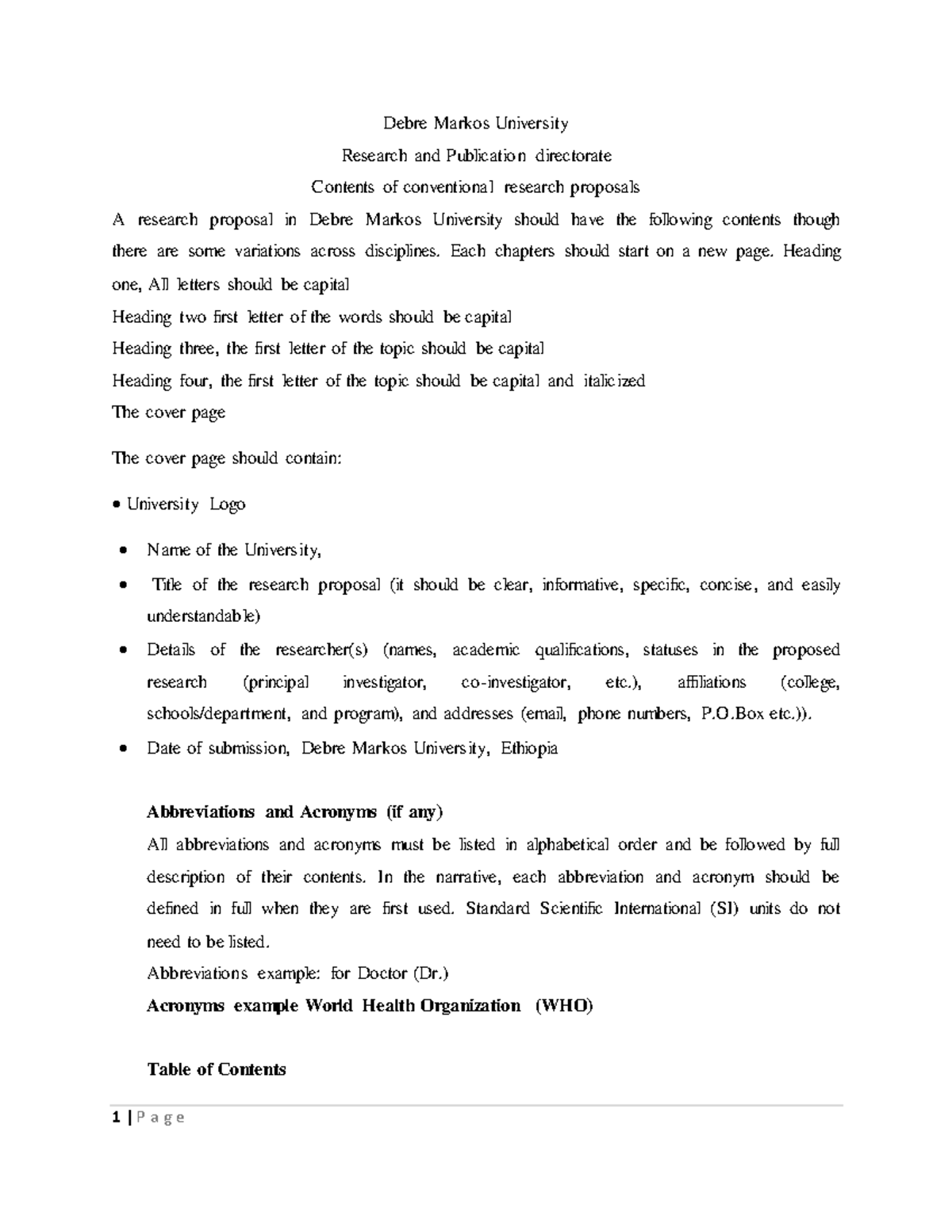 Research Proposal Format Guidelines - Debre Markos University (2022 ...