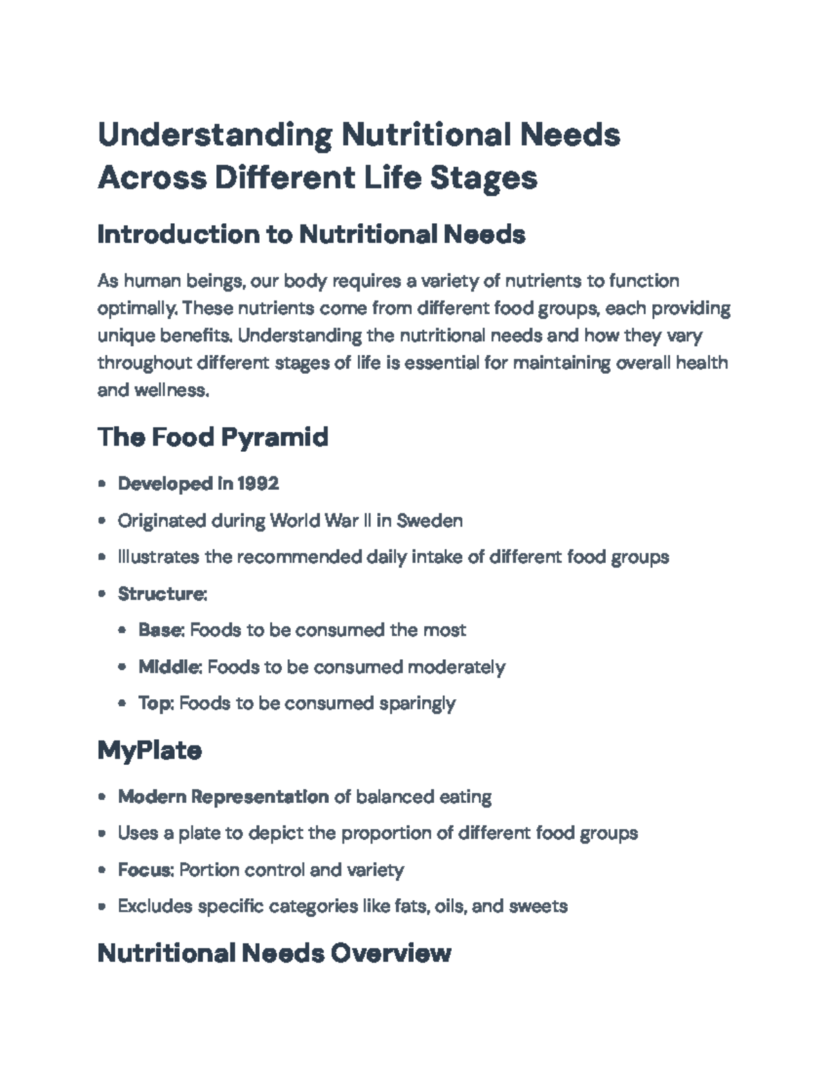 Understanding Nutritional Needs Across Life Stages: A Comprehensive ...