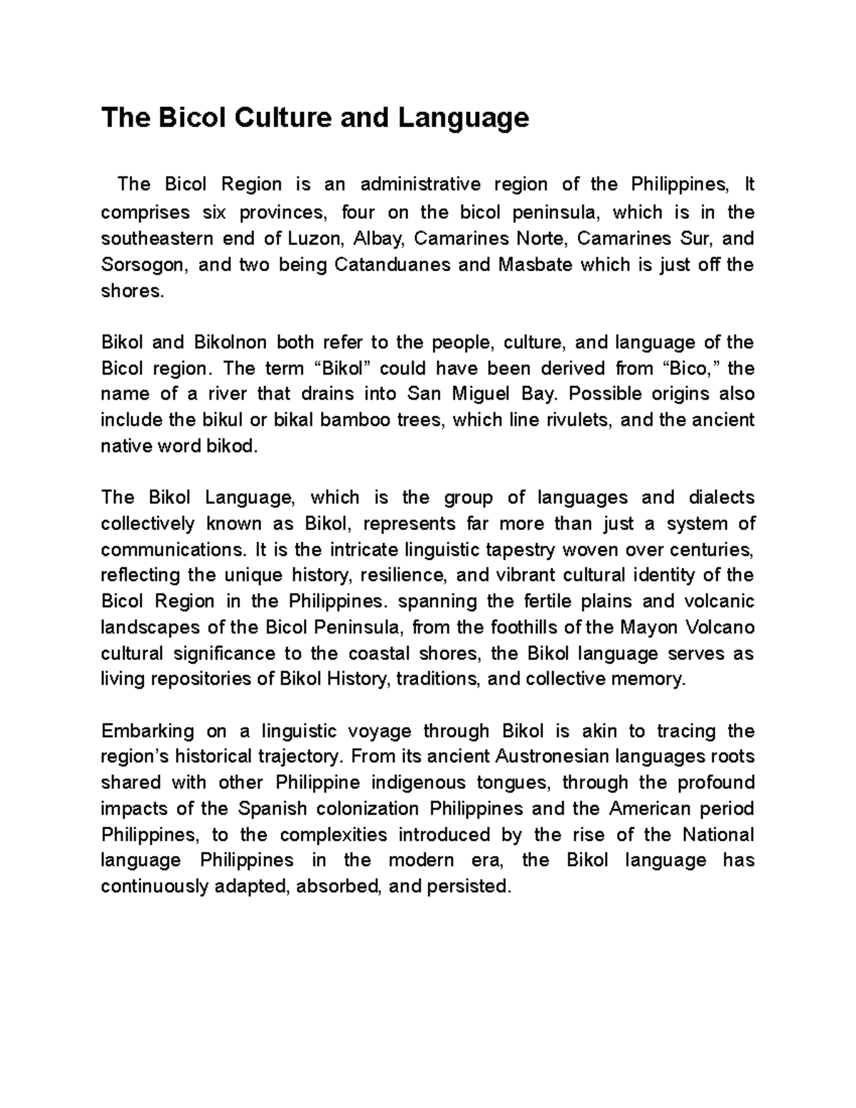 Bicol Culture & Language: Insights into Traditions & Rituals - Studocu