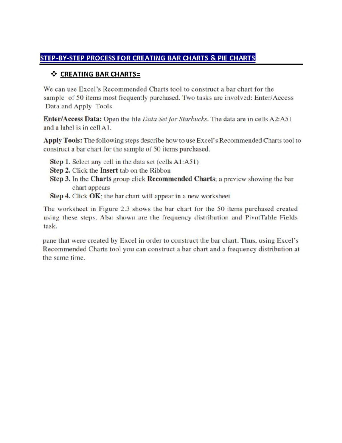 User Manual: Steps for Creating Bar & Pie Charts - Studocu