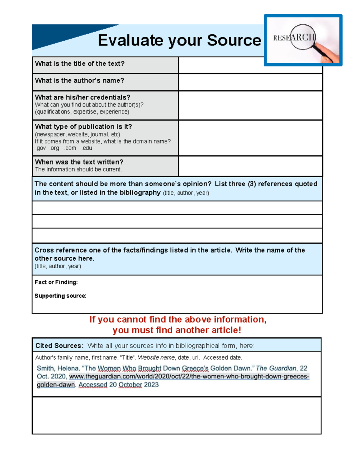Evaluating Sources: A Guide to Credibility and References - Studocu