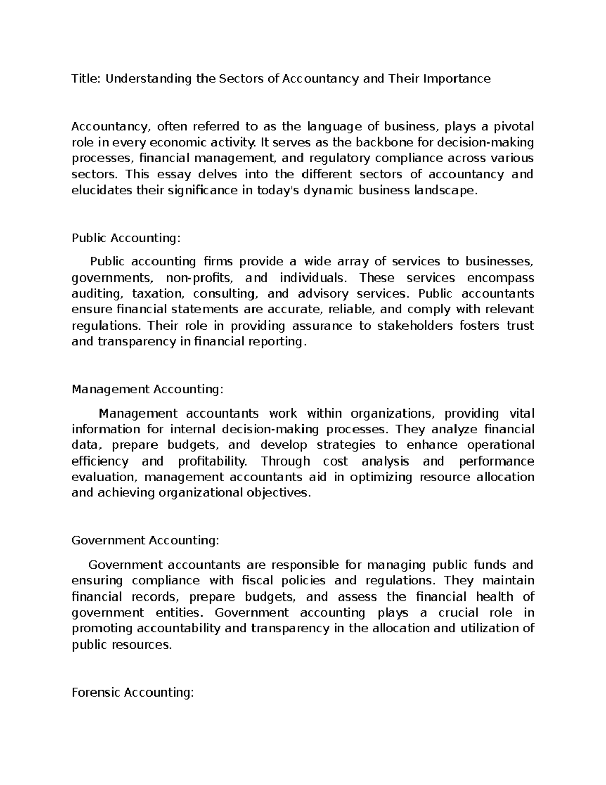 Understanding Accountancy Sectors & Their Importance - ACC101 Essay ...