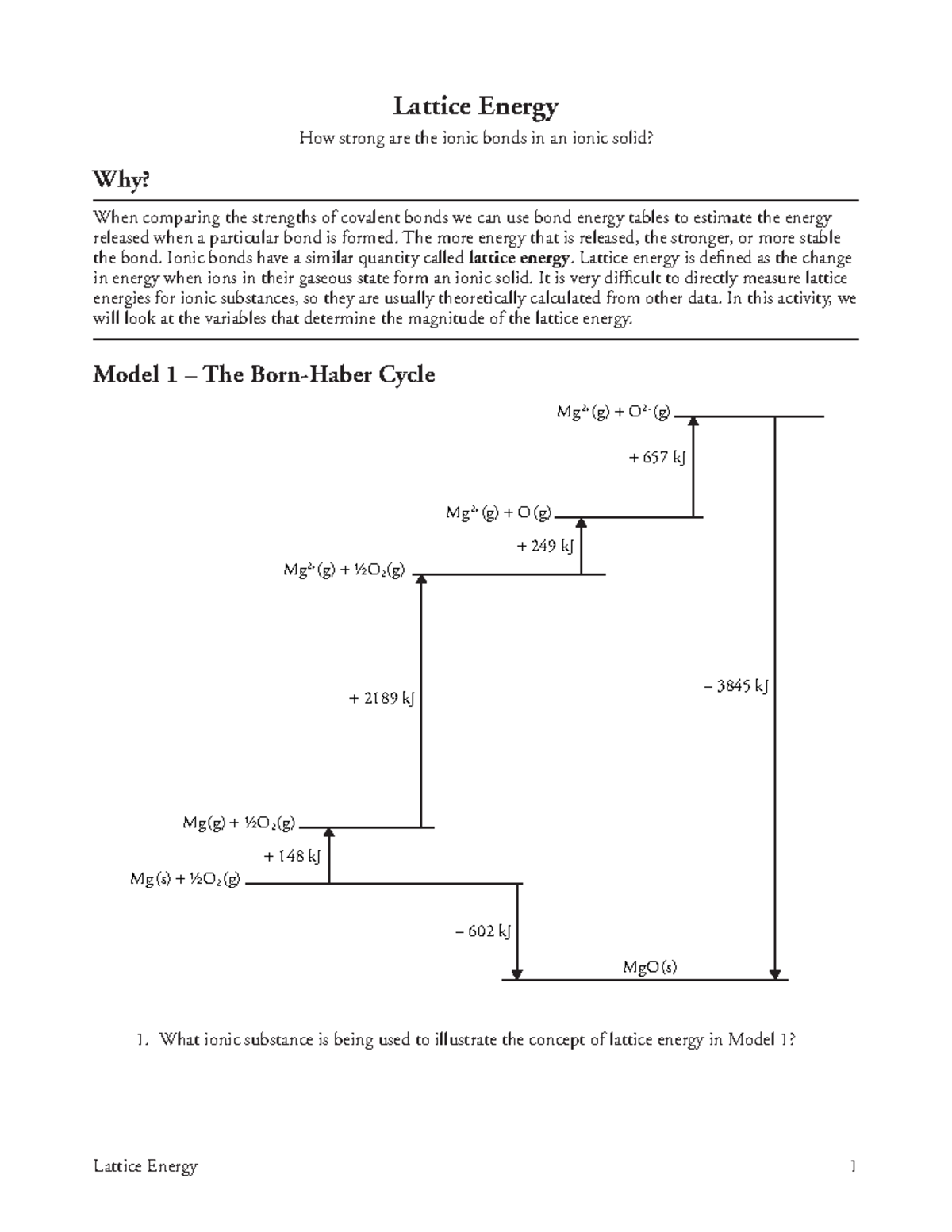 10 Lattice Energy Packet - Lattice Energy 1 Lattice Energy How strong ...