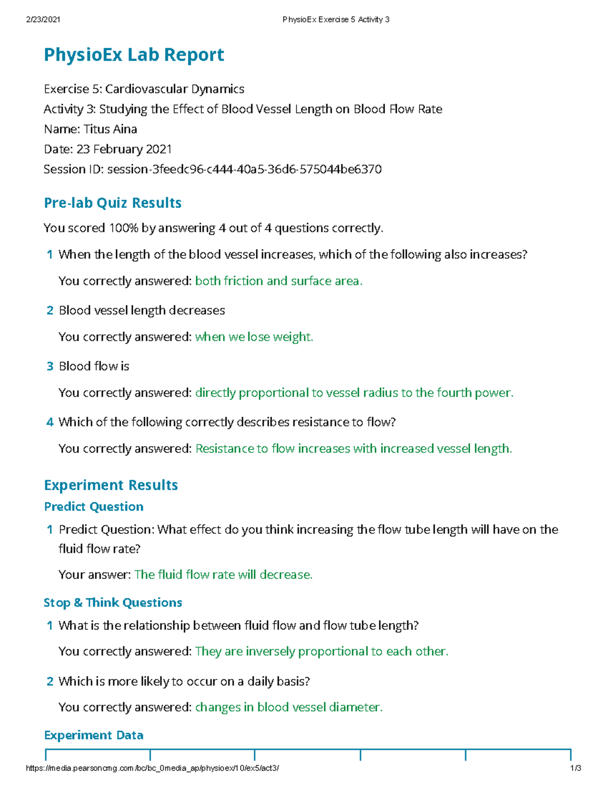 Physio Ex 5 Cardiovascular Dynamics Activity 3 Lab Report Studocu