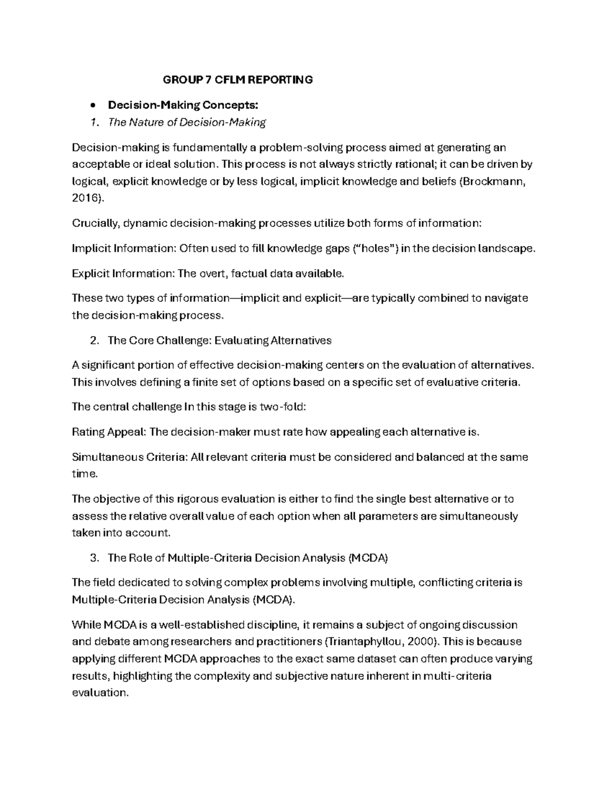 CFLM 101: Group 7 Decision-Making Concepts & Techniques Report - Studocu