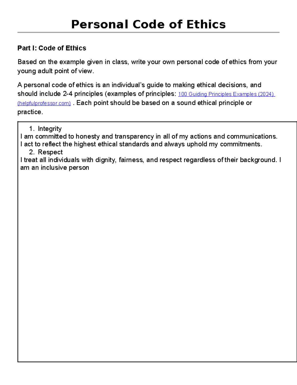 Personal Code of Ethics - A personal code of ethics is an individual’s ...