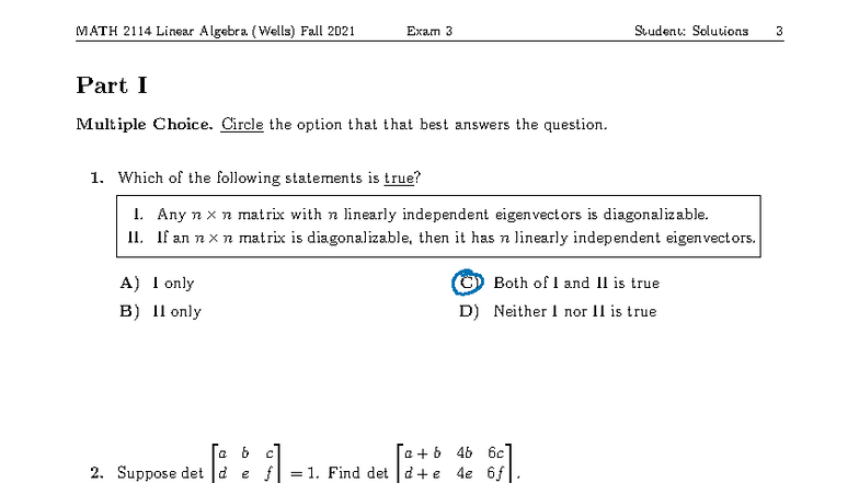 MATH 2114 Linear Algebra (Wells) Fall 2021 Exam 3 Solutions - Studocu
