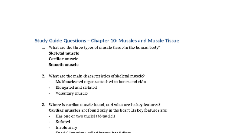 Chapter 10 Study Guide: Muscles and Muscle Tissue Questions - Studocu