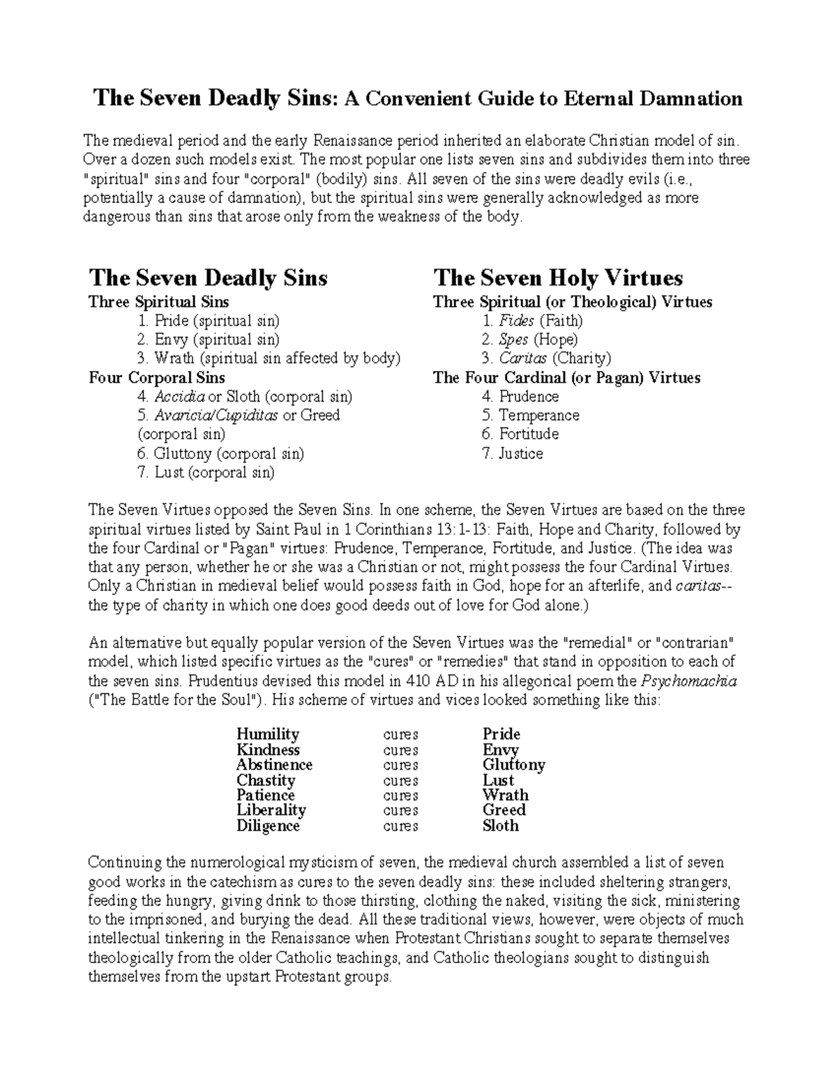 The Seven Deadly Sins: A Comprehensive Overview of Sin and Virtue - Studocu