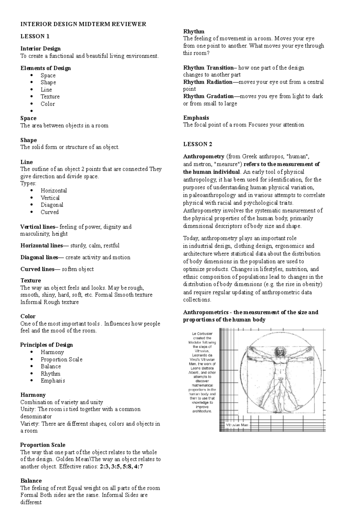 Interior Design MIDTERM REVIEW Notes & Key Concepts - Studocu