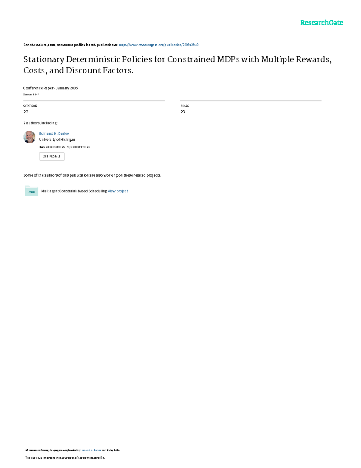 CIS 7: Stationary Deterministic Policies for Constrained MDPs - Studocu