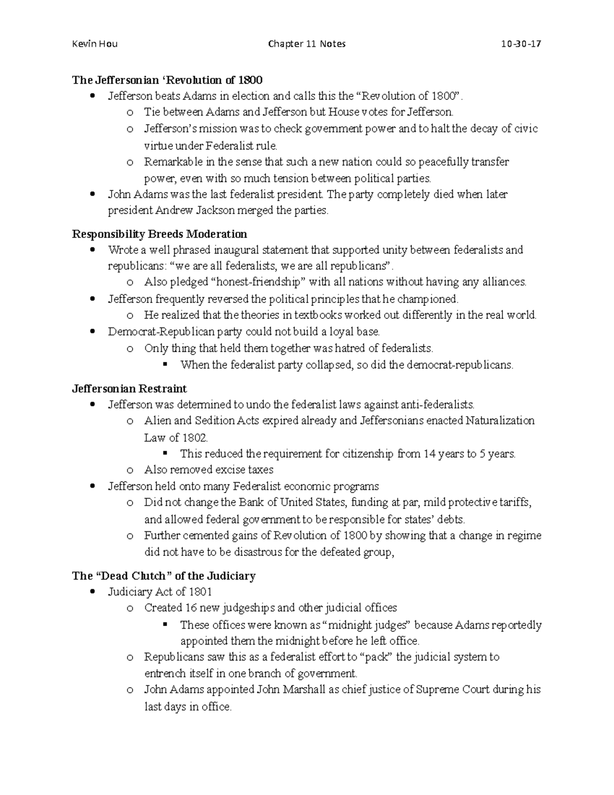 Ch. 11 Notes - American Pageant Chapter 11 - The Jeffersonian ...