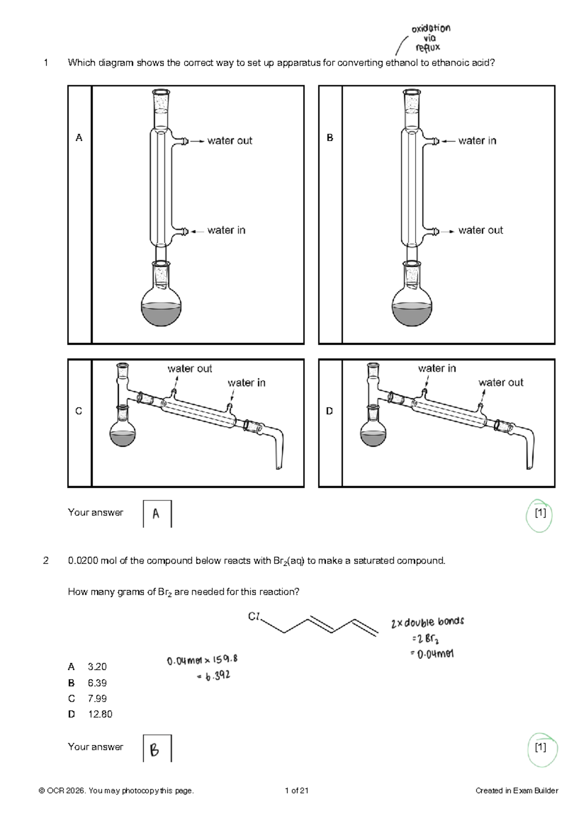 Dehydration of Alcohols: OCR 2026 Exam Questions and Answers - Studocu