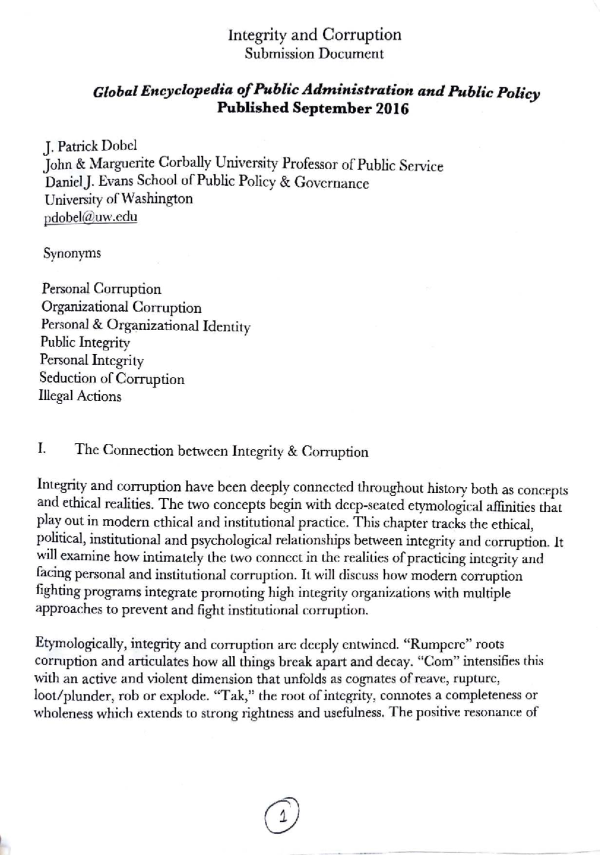 PAI - Integrity and Corruption: Exploring Ethical Connections and ...