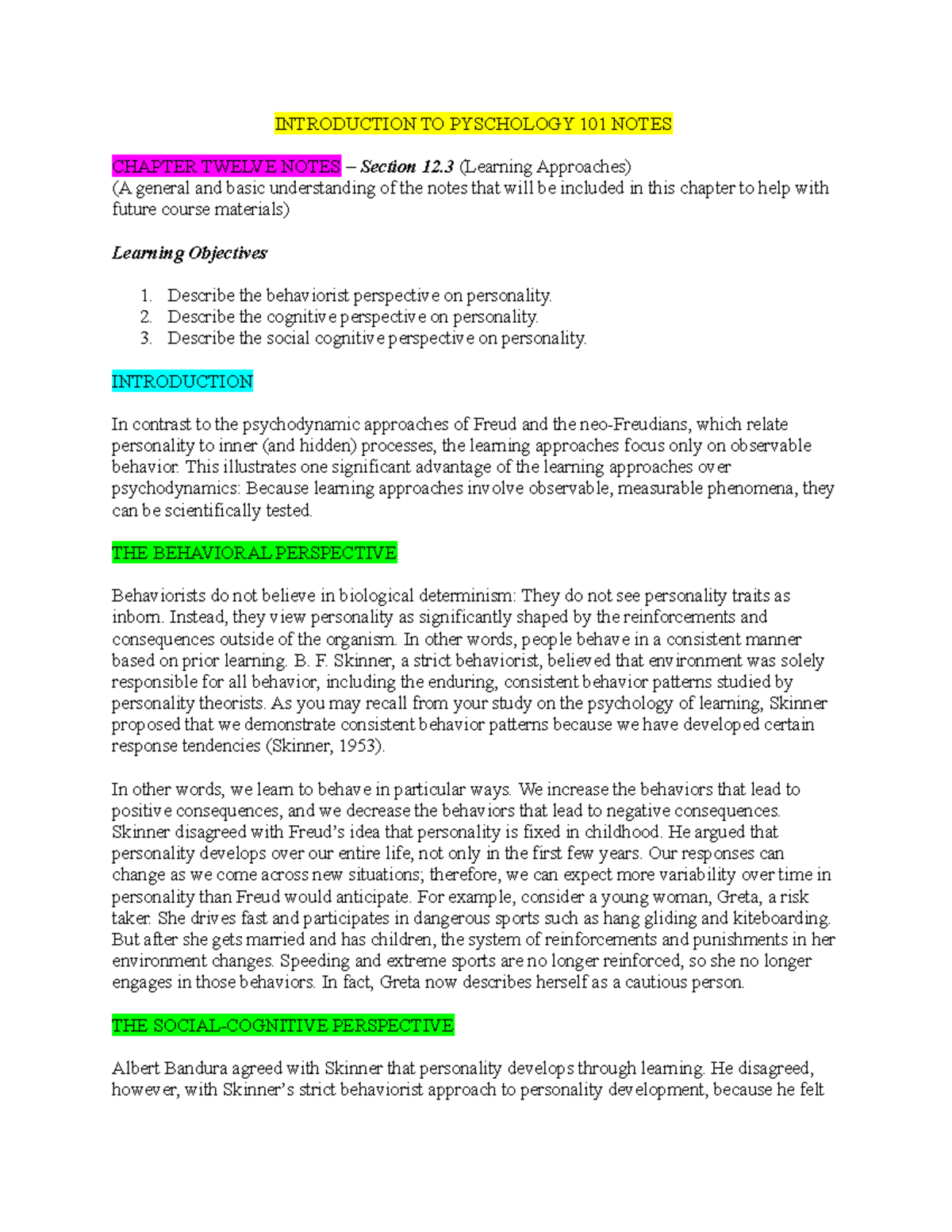 Introduction to Psychology 101 Notes: Chapter 12 - Learning Approaches ...