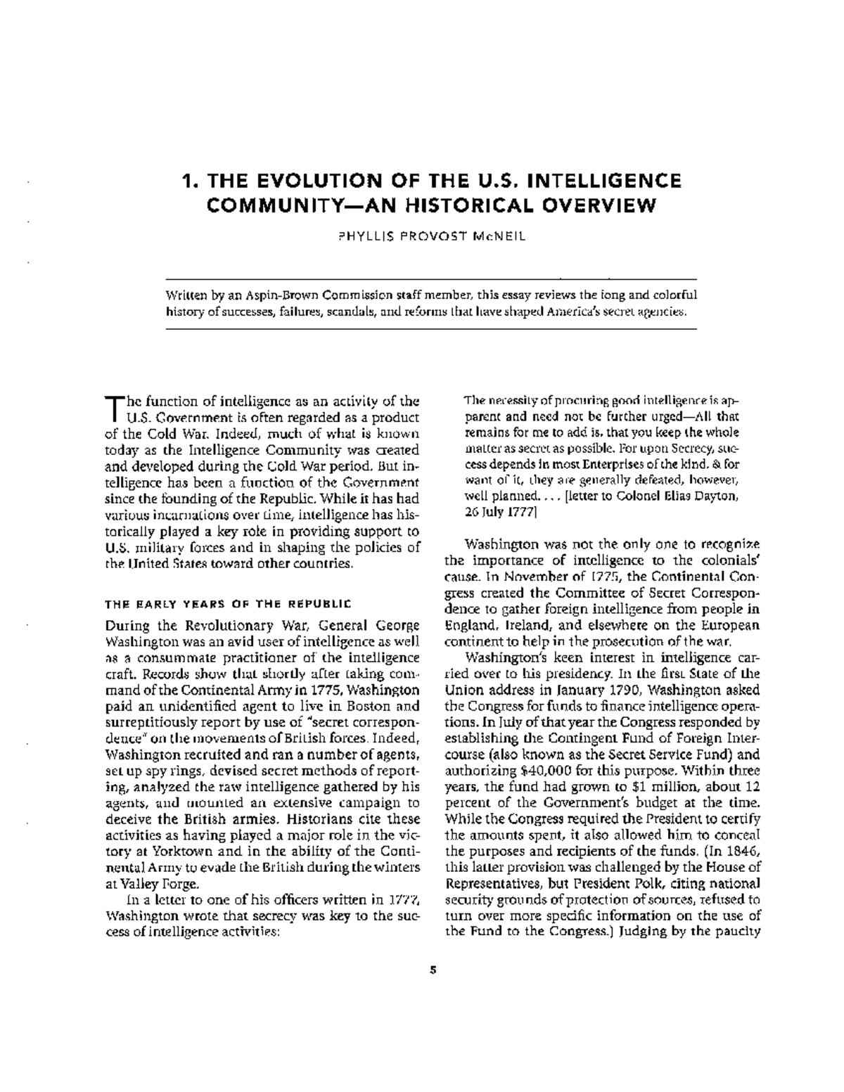 The Evolution of the U.S. Intelligence Community: A Historical Overview ...