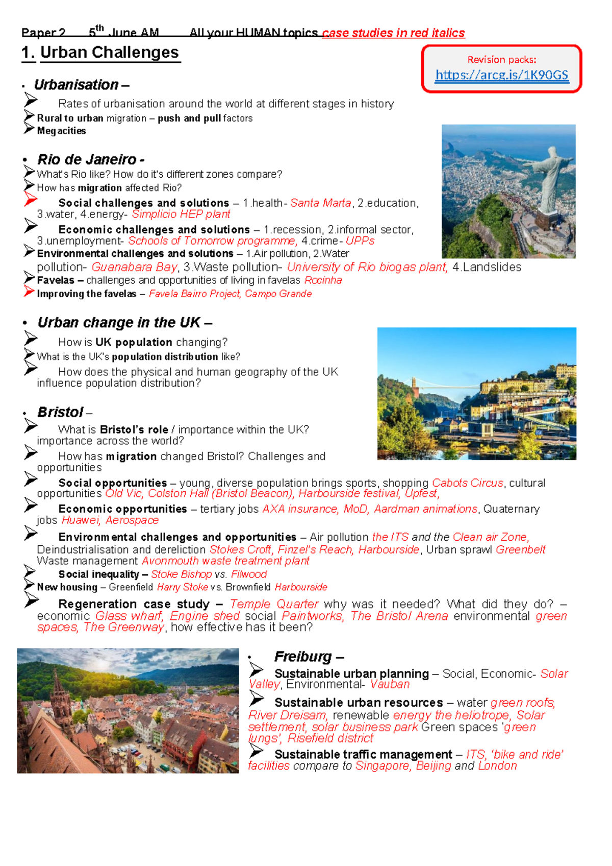 HUMAN Paper 2 Final Exam Revision Pack 2024: Urban & Economic Insights ...