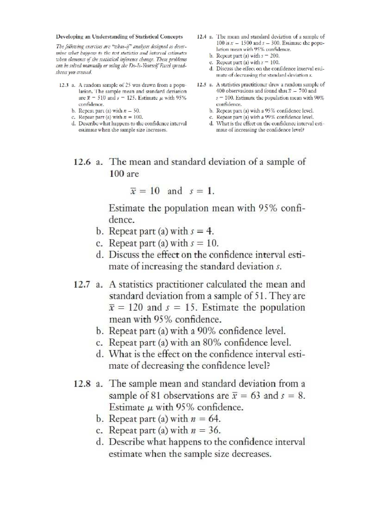 Statistical Concepts and Confidence Intervals: Exercises 12.4 to 12.87 ...