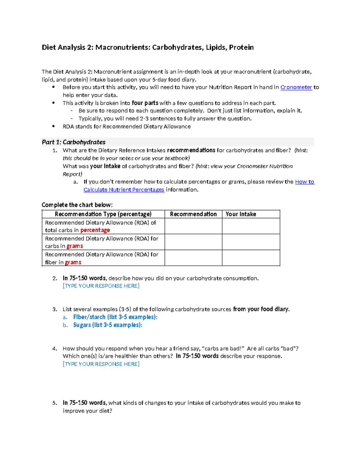 Diet Analysis 2: Macronutrient Intake Review - Carbs, Lipids, Proteins ...