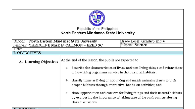 4As LESSON PLAN - Republic of the Philippines North Eastern Mindanao ...