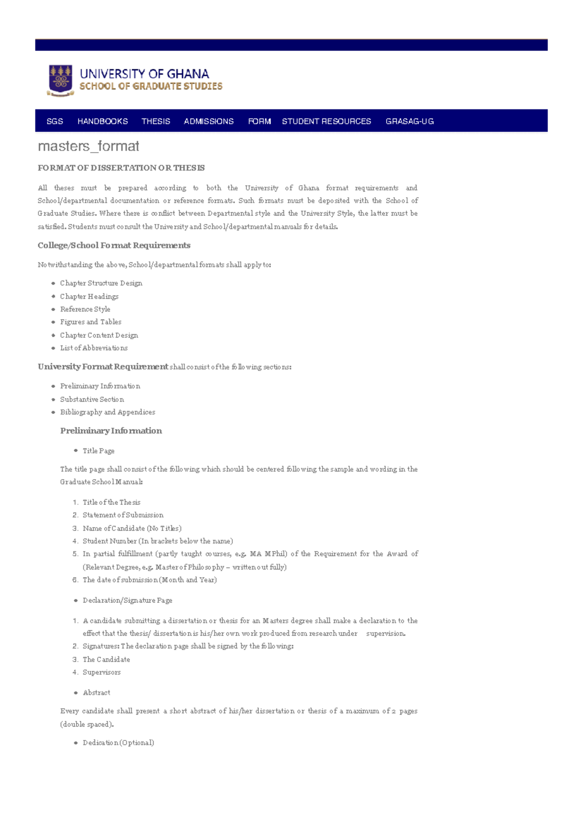 Guide to Master's Dissertation/Thesis Format at UG - SGS - Studocu