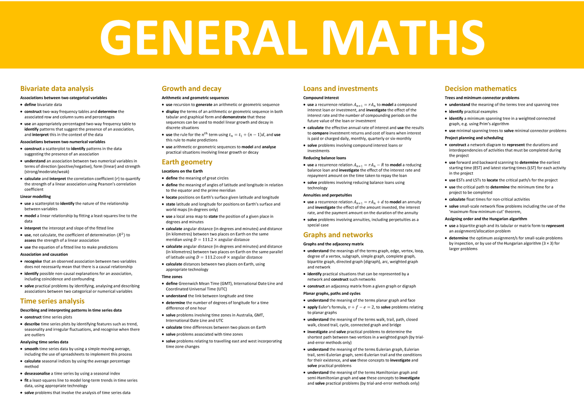 External Exam Study Guide: General Math Units 3 & 4 Revision - Studocu