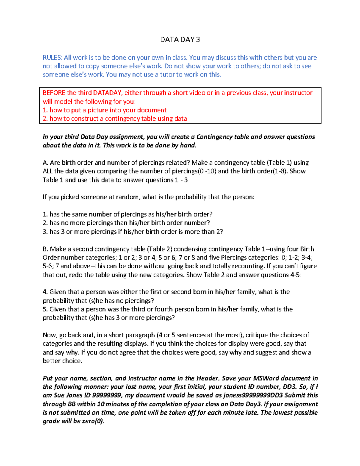 Stat 113 Data Day 3 Contingency Tables and Analysis Instructions - Studocu