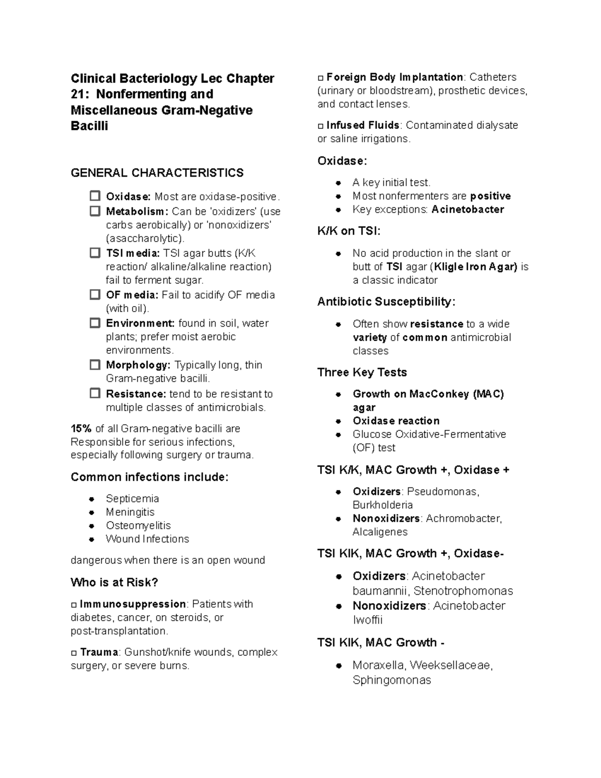Clinical Bacteriology Lec Chapter 21: Nonfermenting Bacilli Overview ...