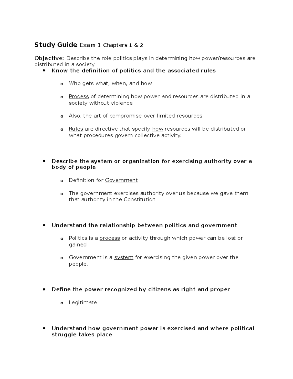 American Government Exam 1 Study Guide: Chapters 1 & 2 Insights - Studocu