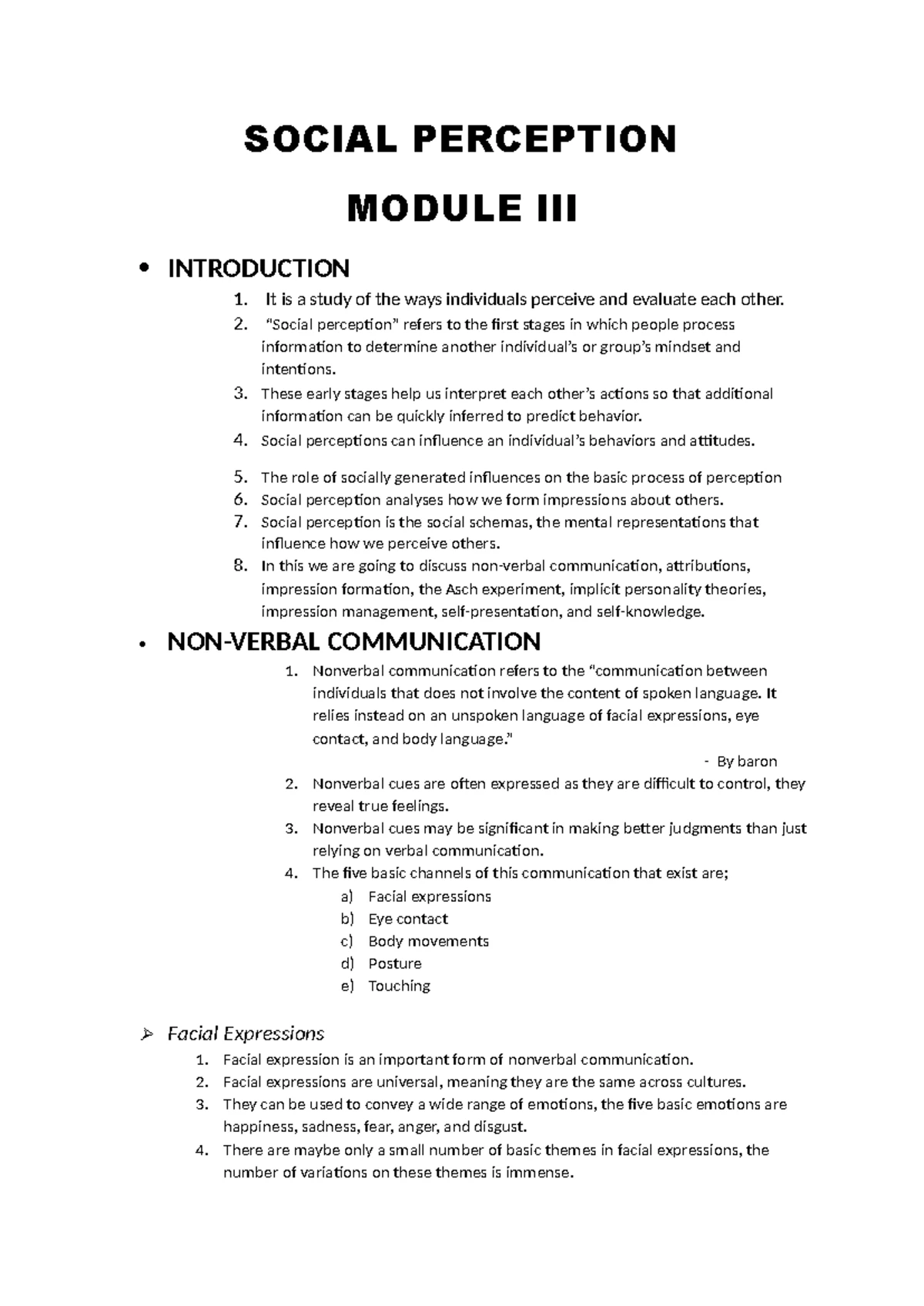 Social Perception Notes - Module III Overview and Key Concepts - Studocu