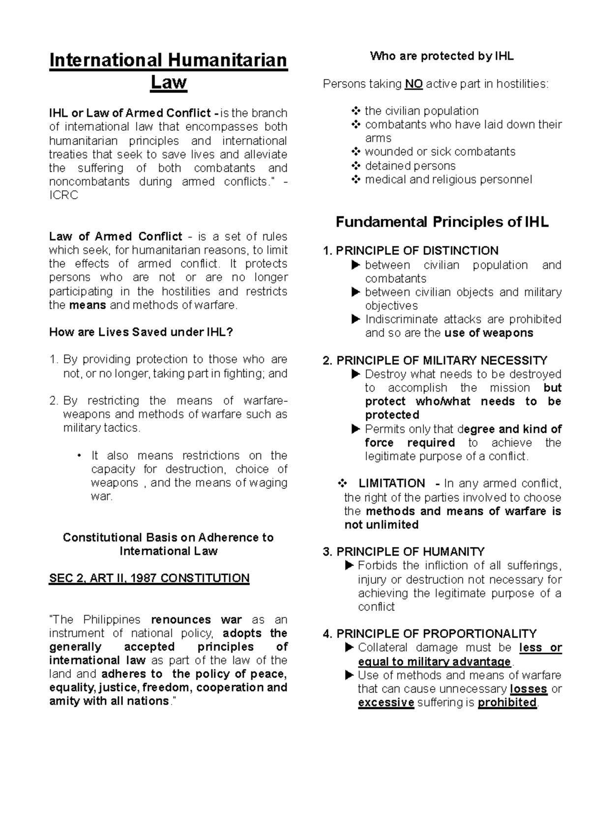 International Humanitarian Law (IHL) Overview and Key Principles - Studocu