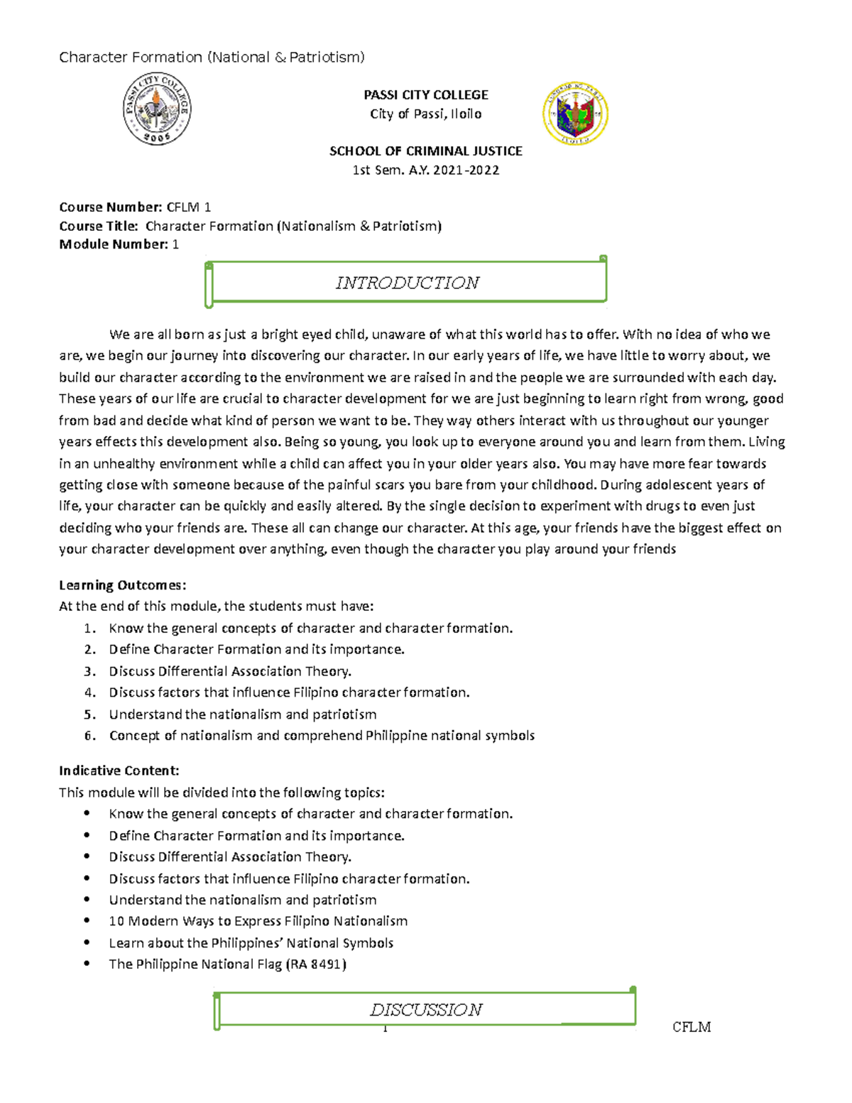 CFLM-1 Module 1: Exploring Character Formation & Filipino Nationalism ...