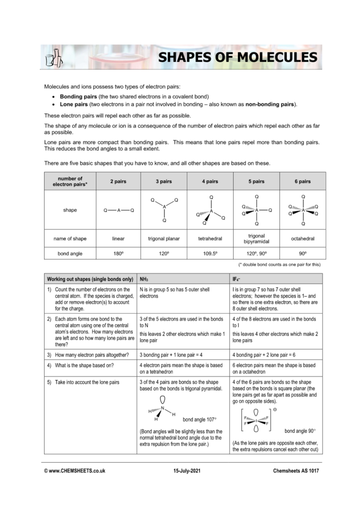 Shapes of molecules - Notes - SHAPES OF MOLECULES Molecules and ions ...